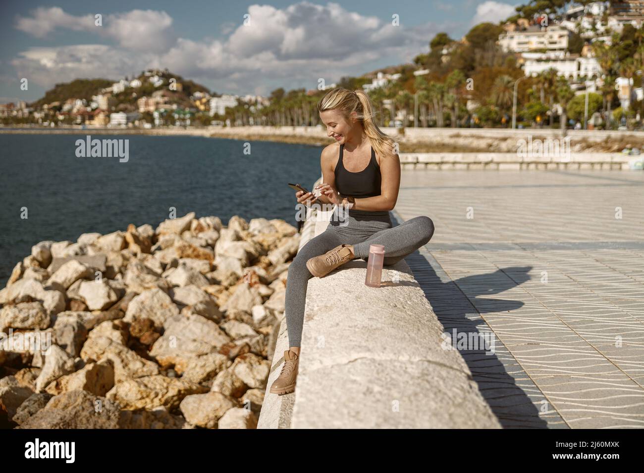 Caucasian fit female engaged in sports at sea Stock Photo - Alamy