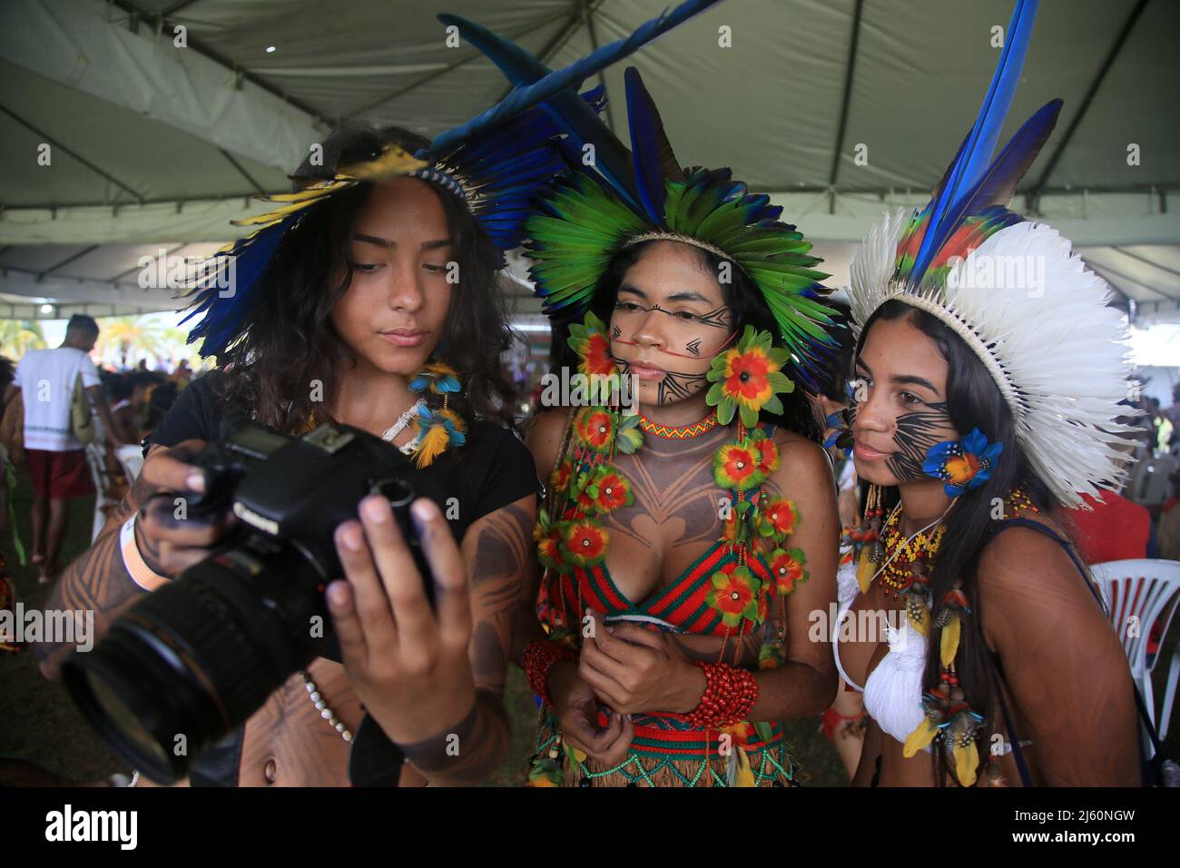 salvador, bahia, brazil - april 26, 2022: Indians from different tribes ...