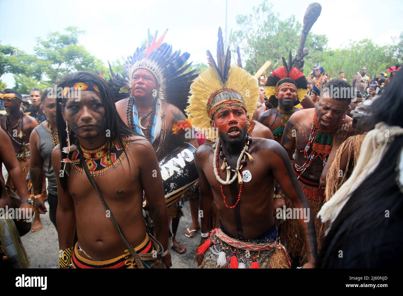 salvador, bahia, brazil - april 26, 2022: Indians from different tribes ...