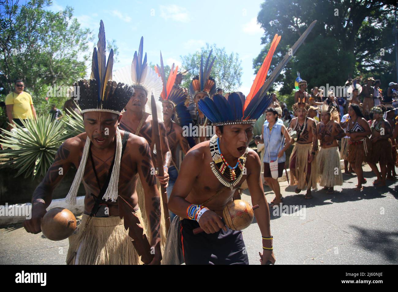salvador, bahia, brazil - april 26, 2022: Indians from different tribes ...