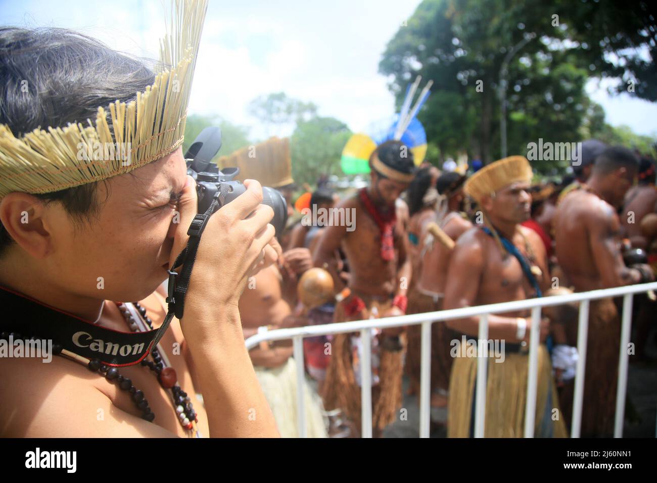 salvador, bahia, brazil - april 26, 2022: Indians from different tribes ...