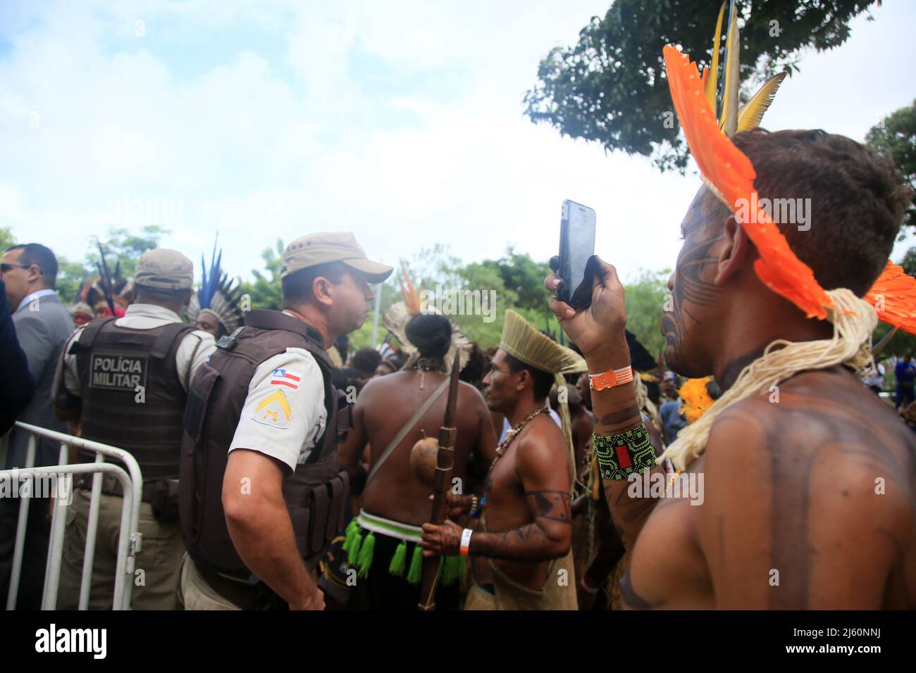 salvador, bahia, brazil - april 26, 2022: Indians from different tribes ...