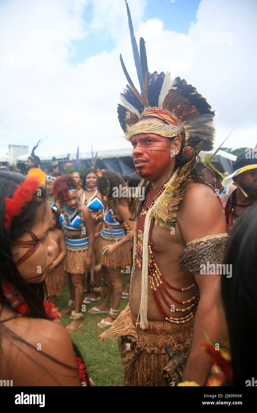 salvador, bahia, brazil - april 26, 2022: Indians from different tribes ...