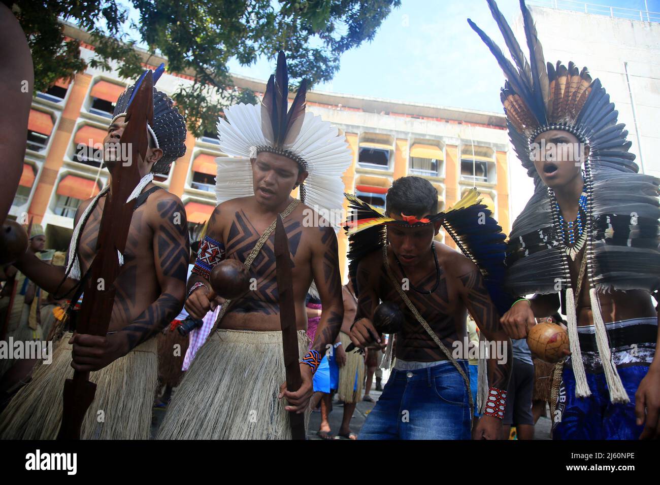 salvador, bahia, brazil - april 26, 2022: Indians from different tribes ...