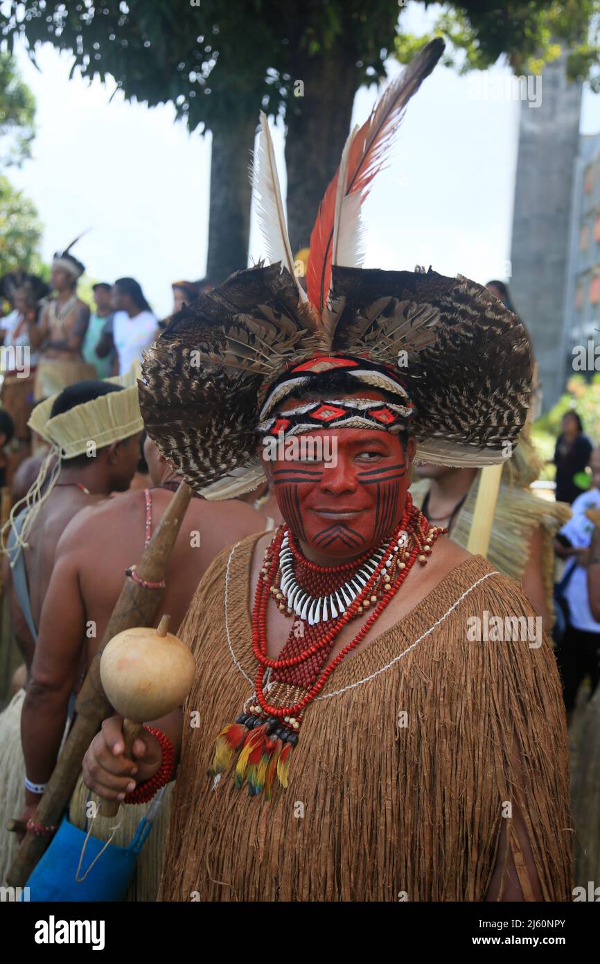 salvador, bahia, brazil - april 26, 2022: Indians from different tribes ...