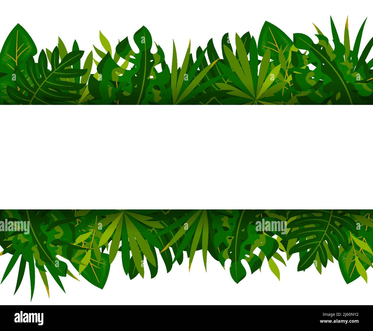 Tropical palm leaf horizontal banner flat style. Exotic foliage jungle ...