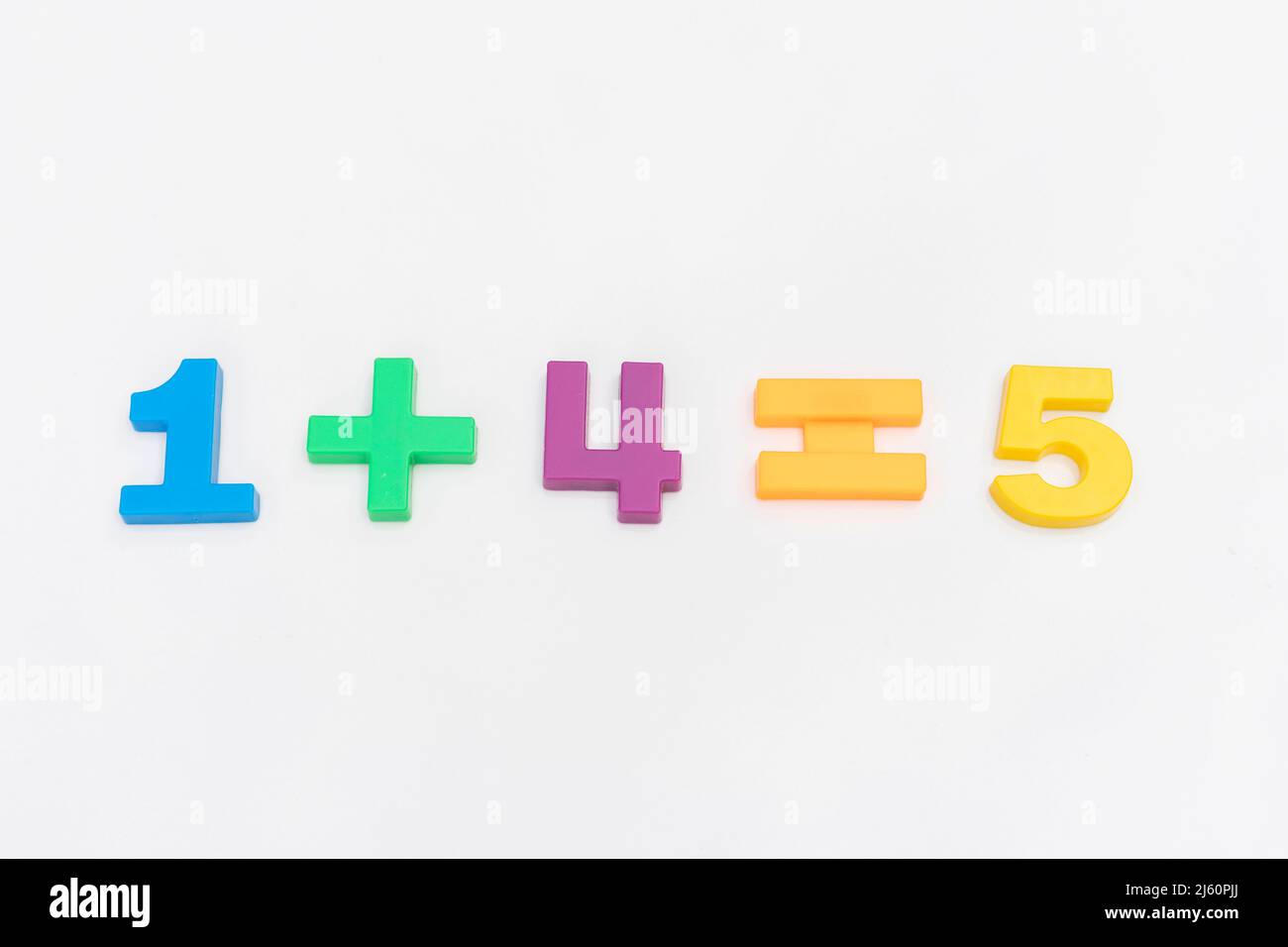 Math one plus four is equal to five of the colored numbers on white ...