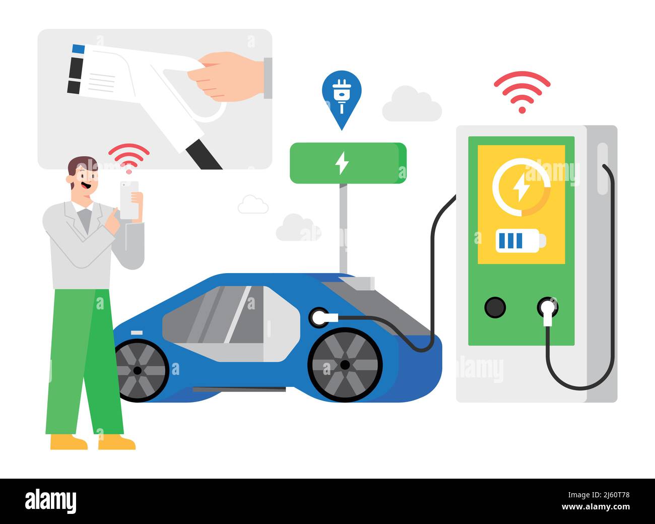 smart mobility electric car charging vector illustration Stock Vector ...