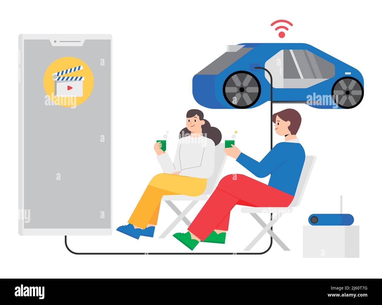 smart mobility watching movie by connecting phone and electric car ...