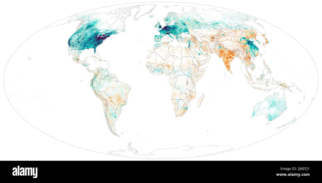 Map showing changes in global nitrogen dioxide concentration Stock ...