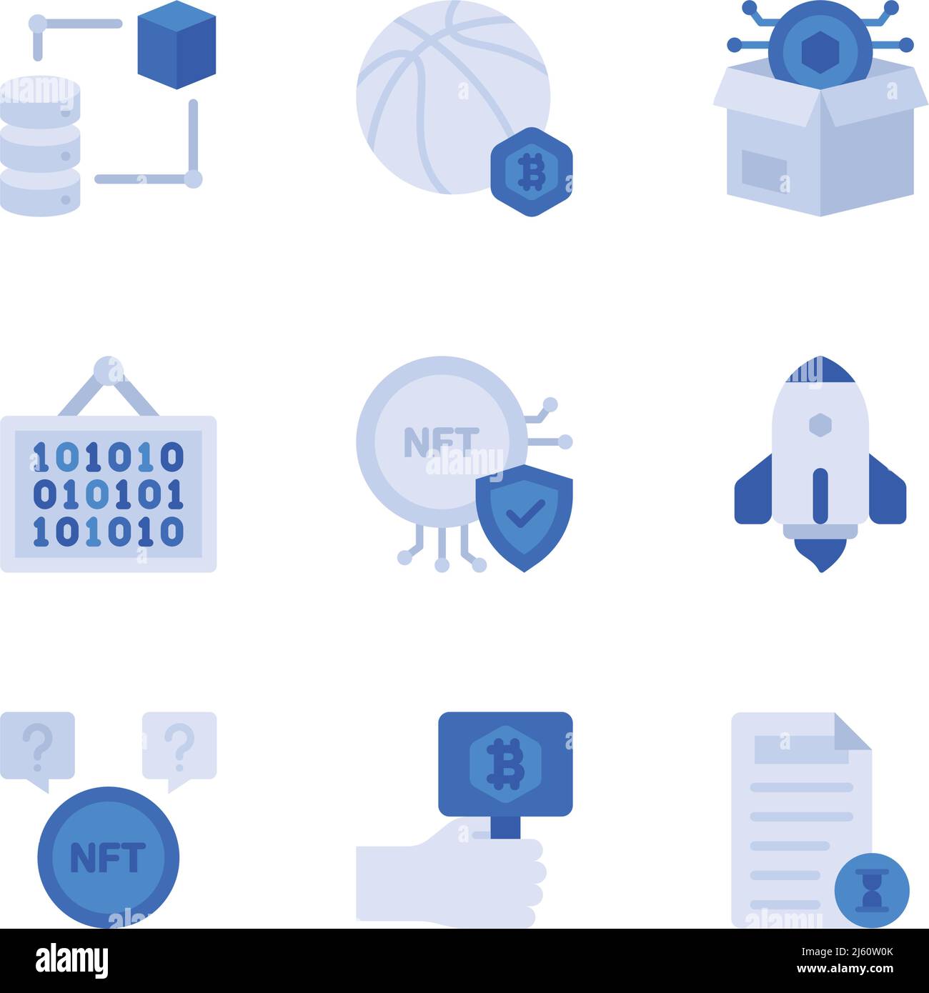 blockchain and NFT non fungible token, digital asset vector icon series ...