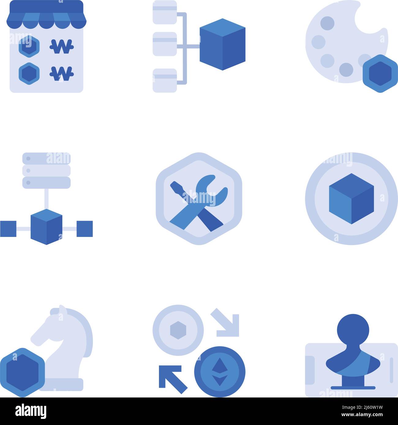 blockchain and NFT non fungible token, digital asset vector icon series ...