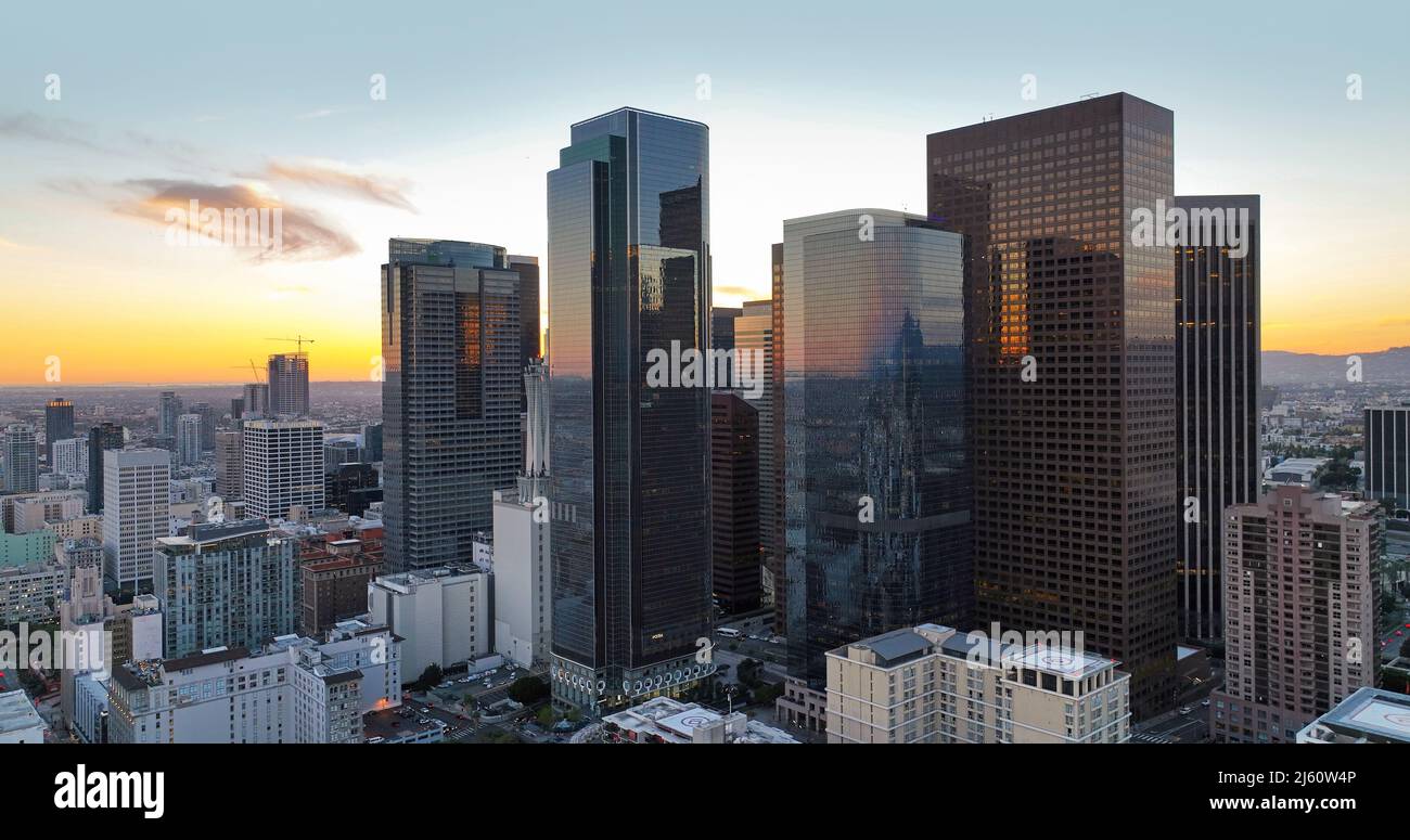 Los Angeles skyline and skyscrapers. Downtown Los Angeles aerial view ...
