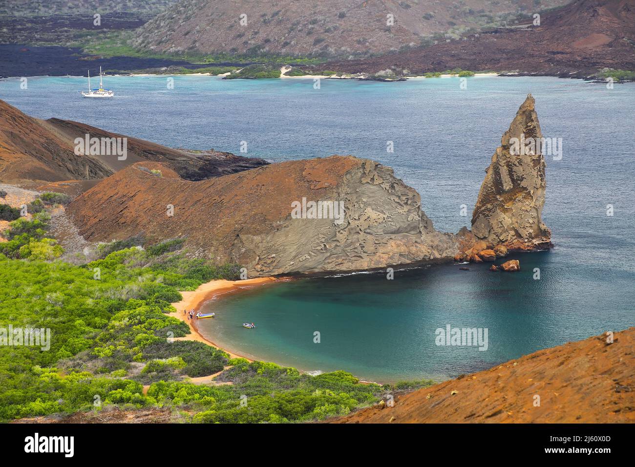 View of Pinnacle Rock on Bartolome island, Galapagos National Park ...