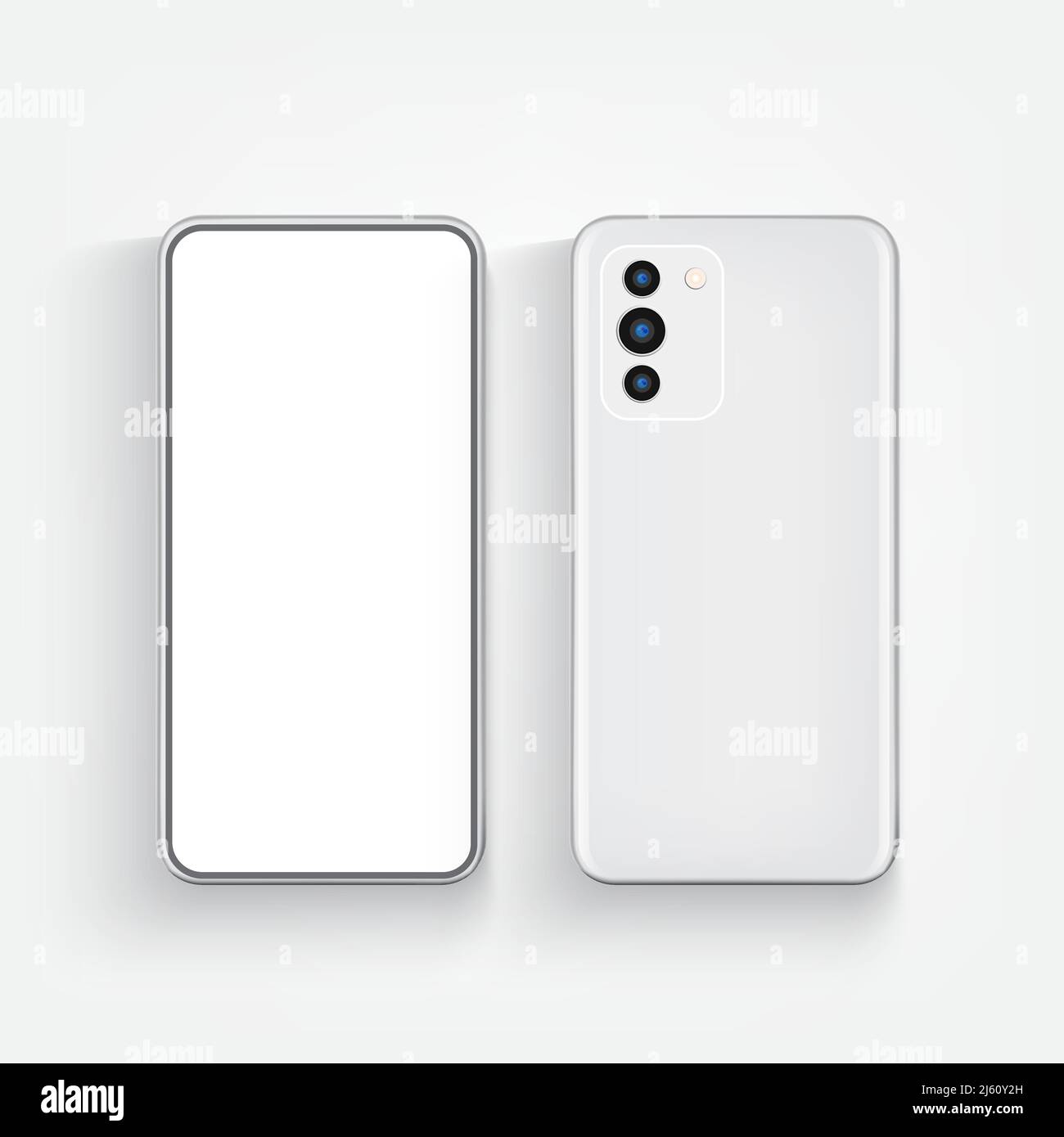 Modern realistic phone front and back view. White screen smartphone ...