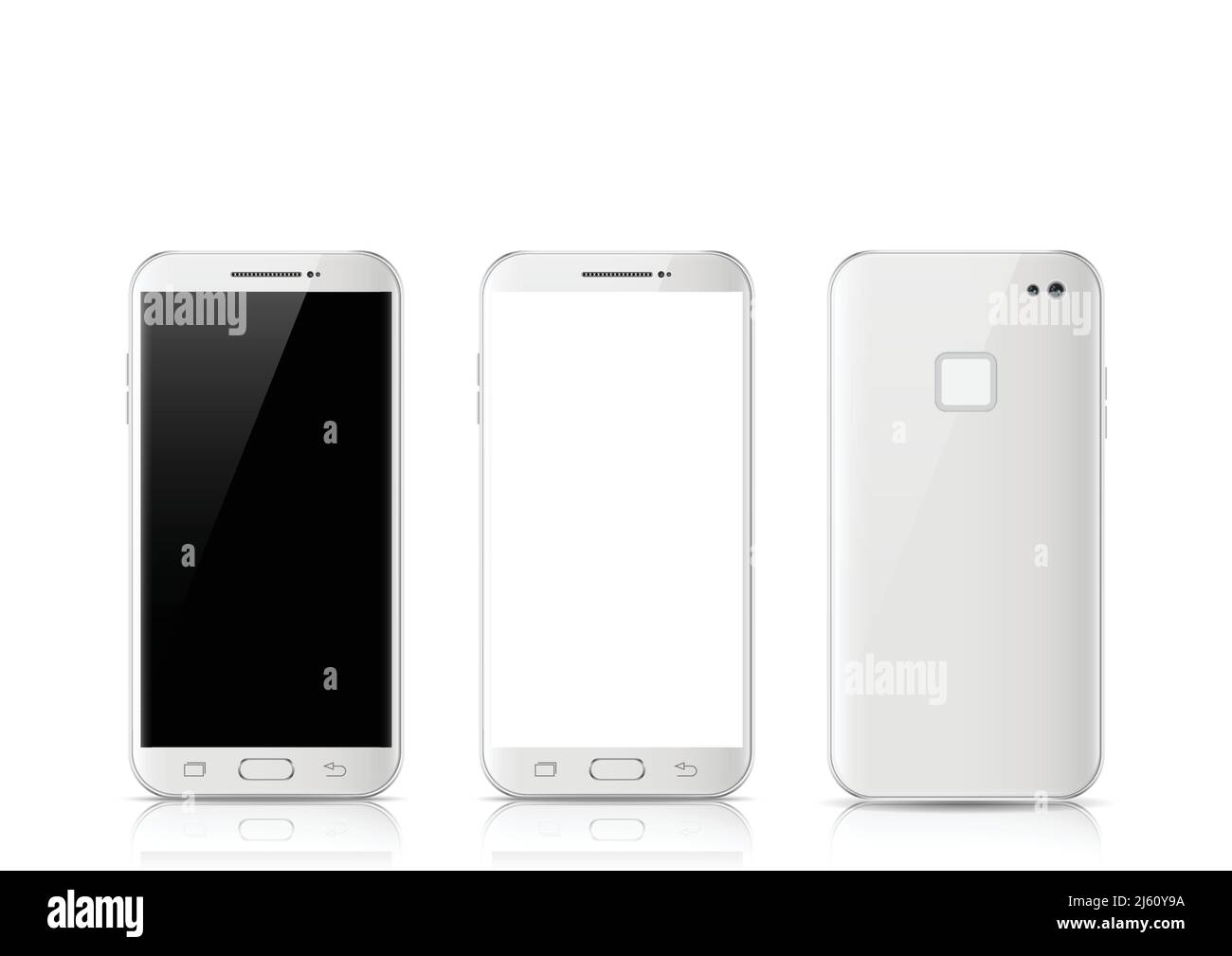 Modern white touchscreen cellphone tablet smartphone isolated on light ...