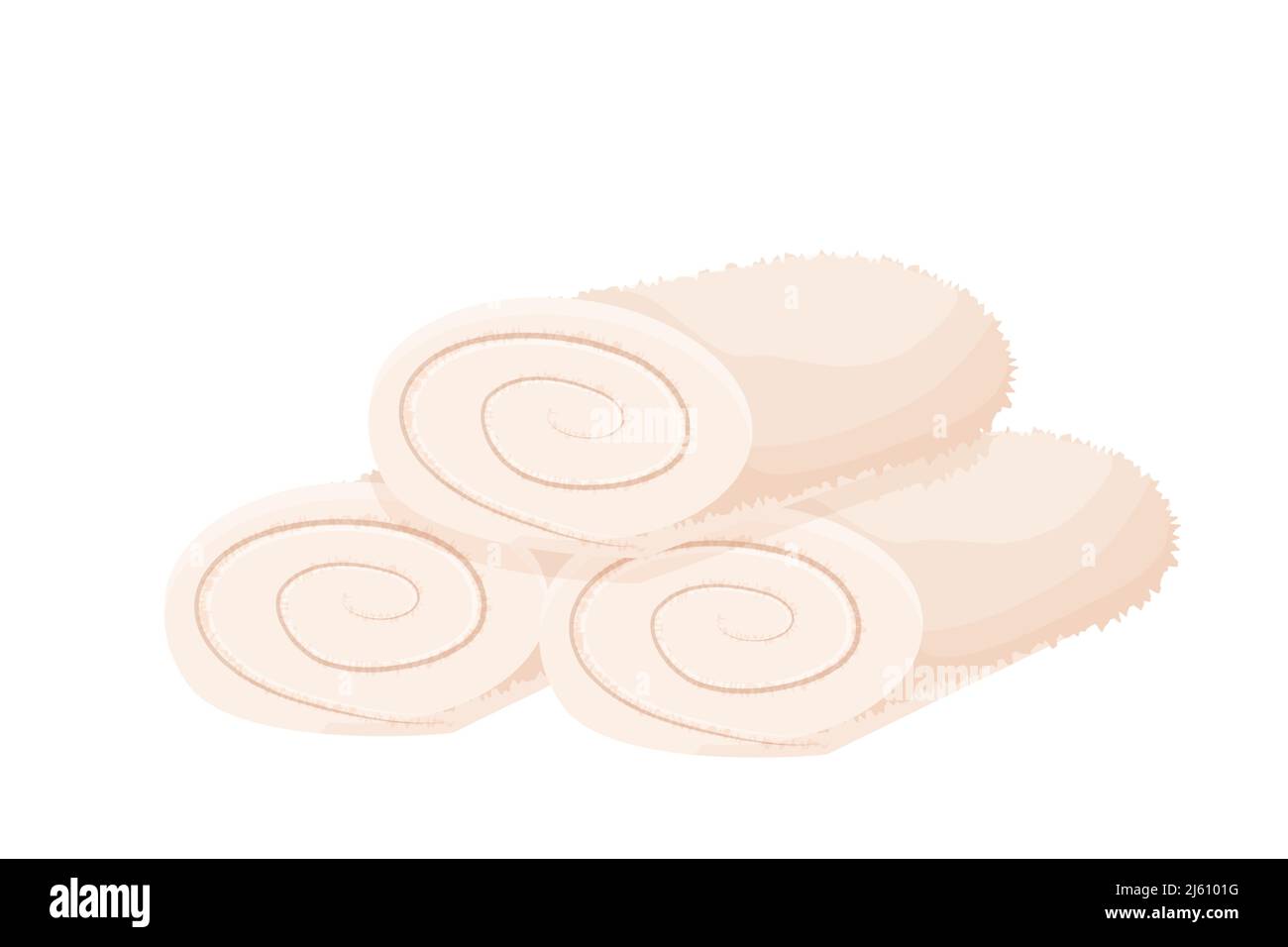 Rolled towel lying in stack, spa or bath routine in cartoon style ...