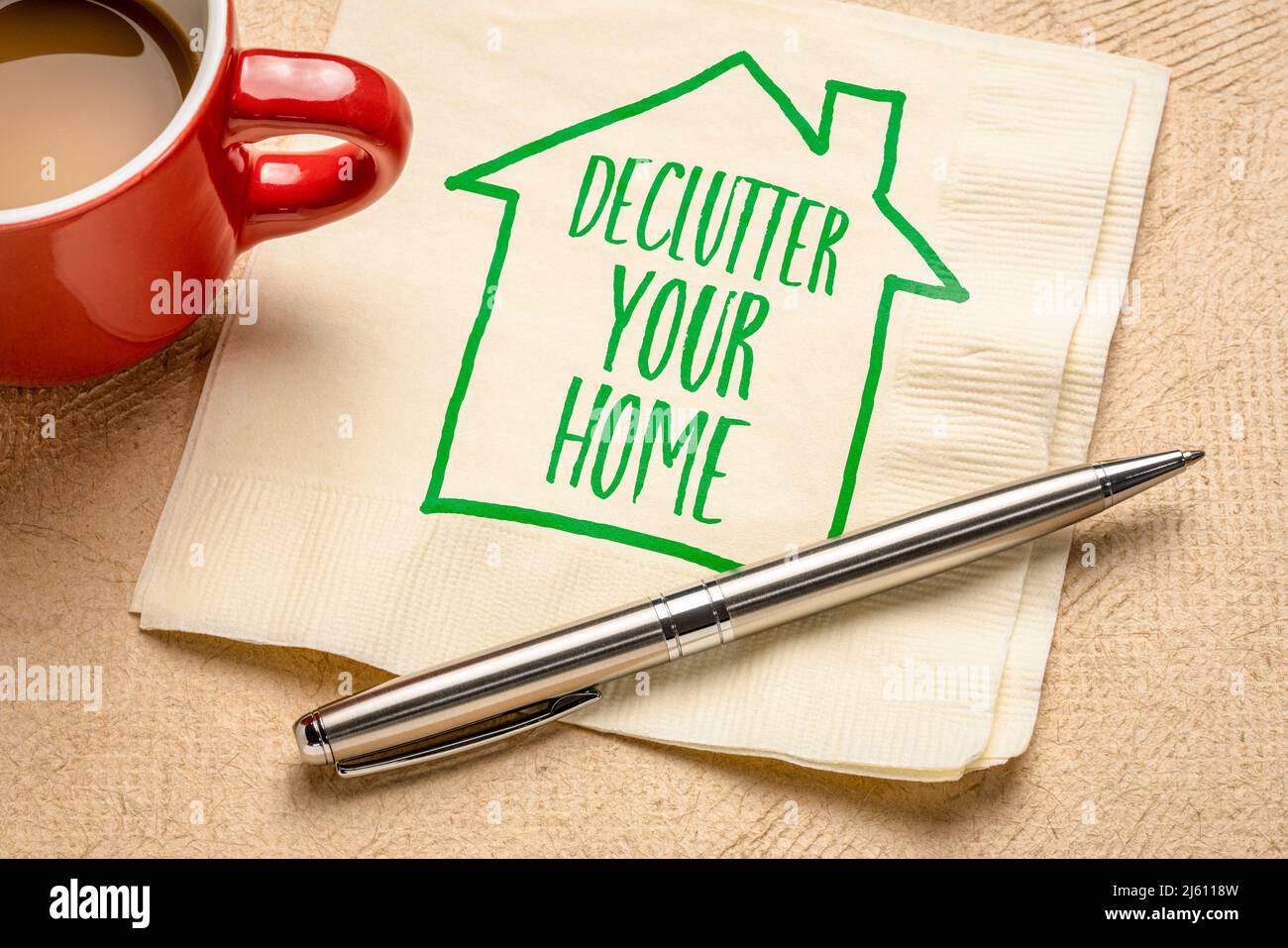 declutter your home motivational reminder - handwriting and sketch on a ...