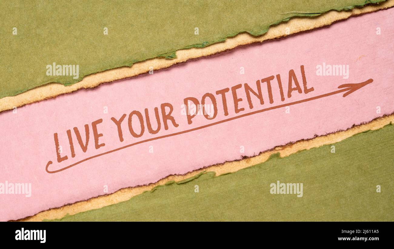 live your potential inspirational reminder, handwriting on a handmade ...
