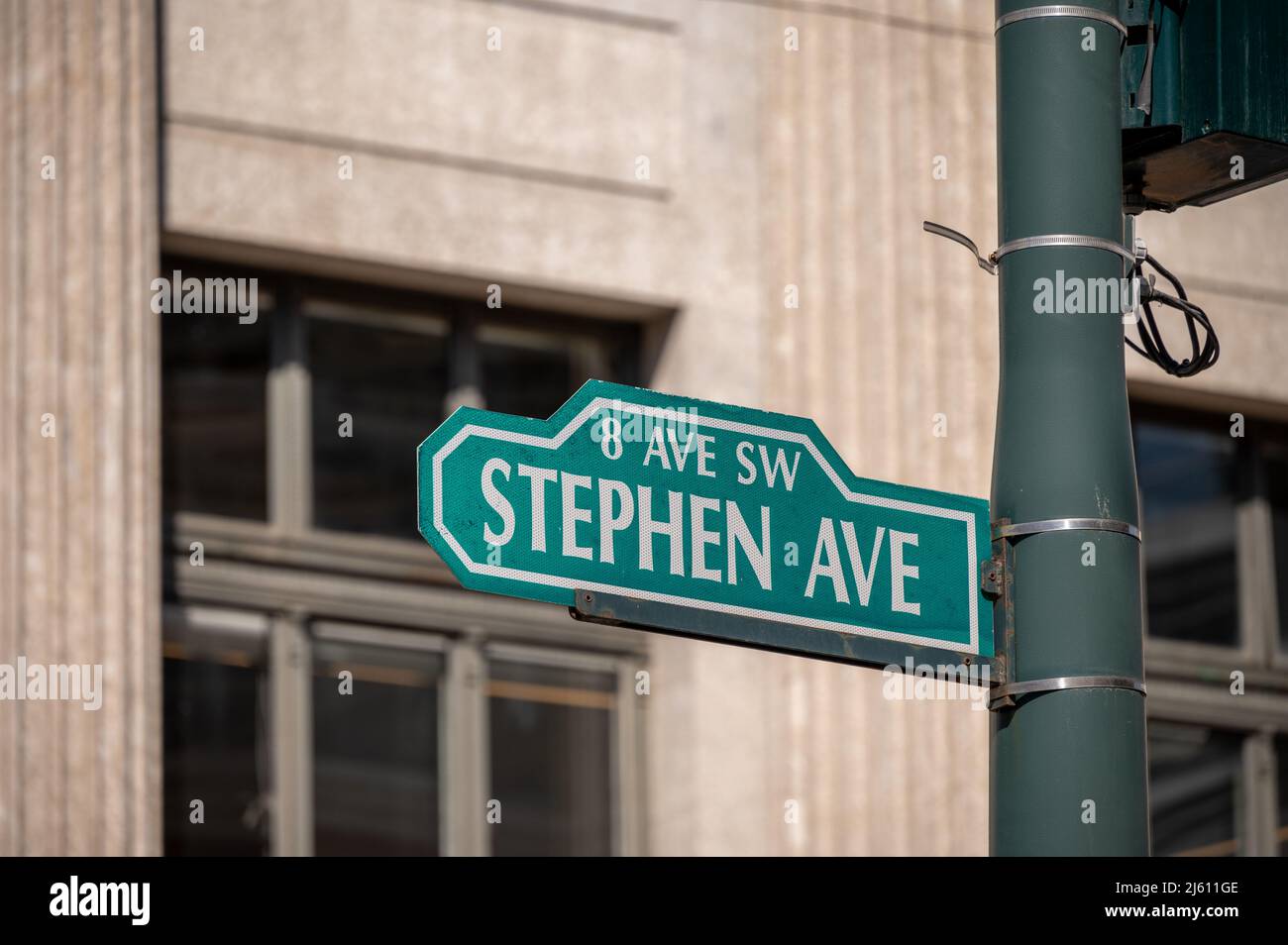 Historic Stephen Ave sign for Calgary's downtown pedestrian mall Stock ...