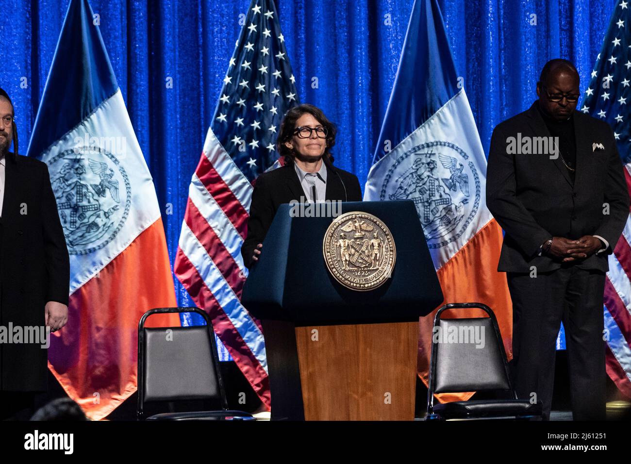 New York, NY - April 26, 2022: Rabbi Rachel Timoner deliver invocation ...