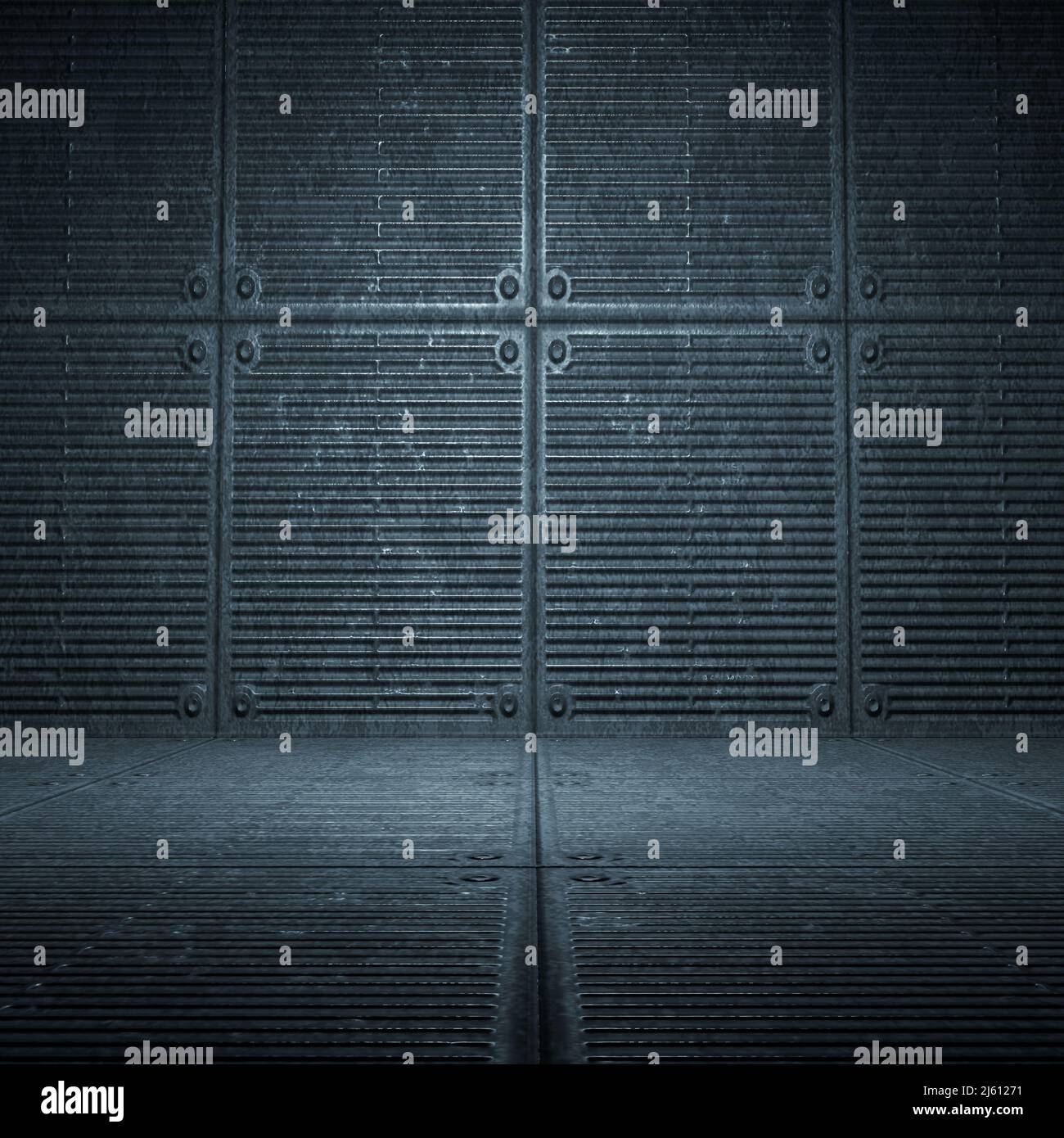 Dark room with metal background. 3d rendering Stock Photo - Alamy