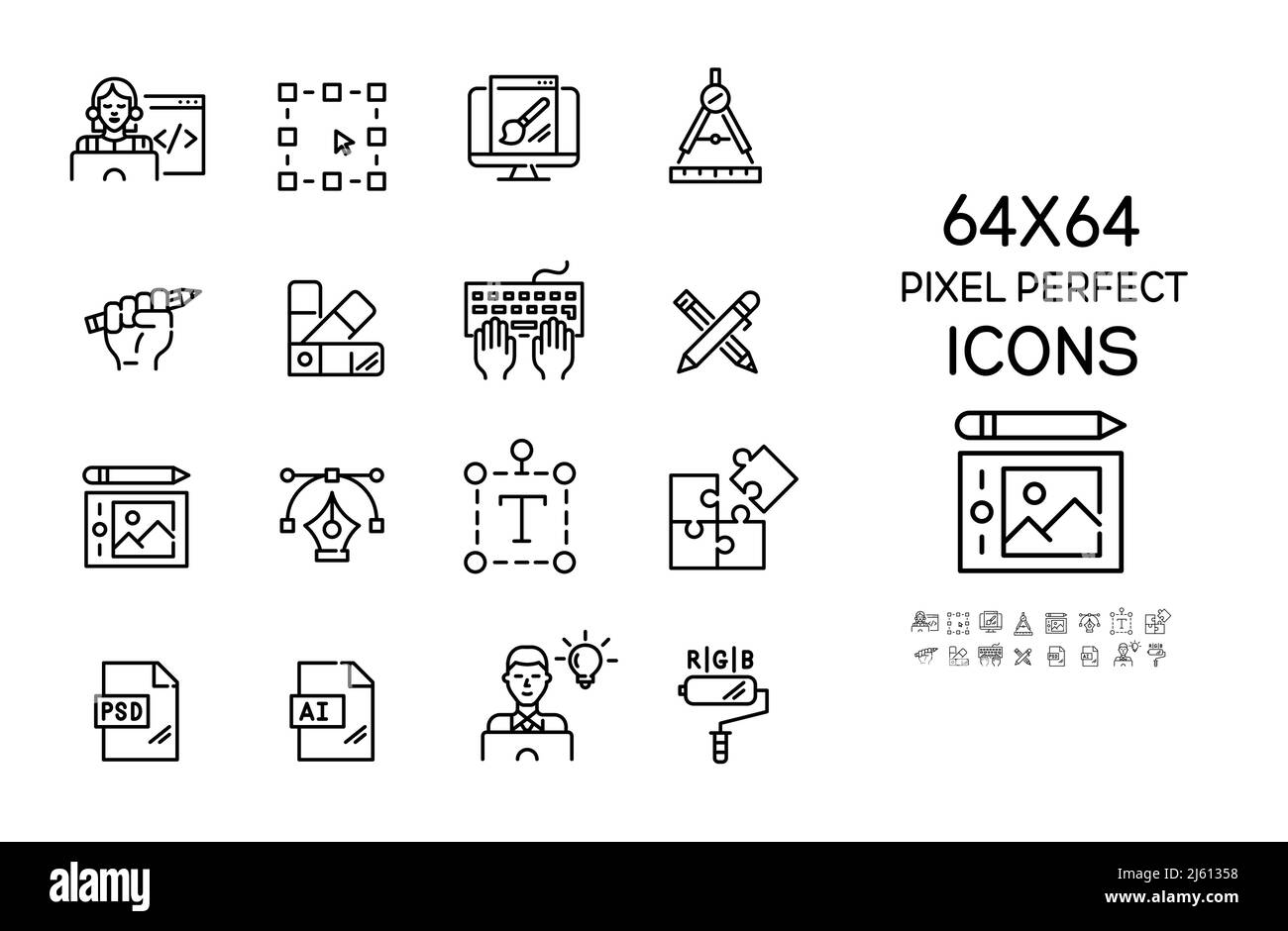 Graphic and web design icons set. Pixel perfect, editable stroke 64x64 ...