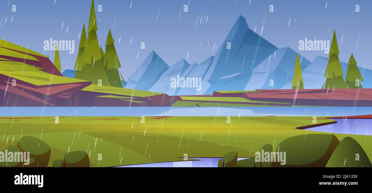 Mountains pond or lake at rainy day nature landscape. Scenery rock ...