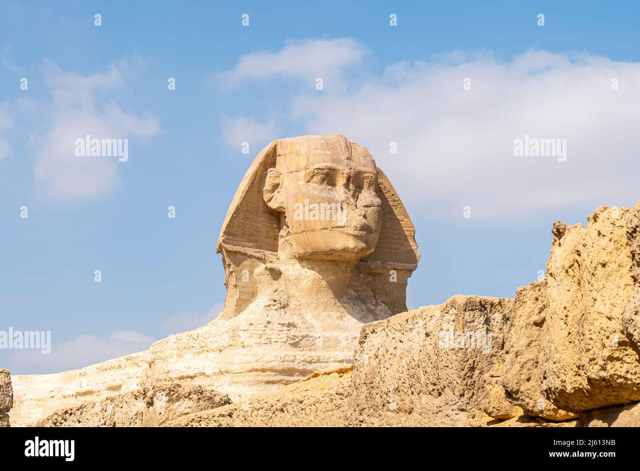 The iconic Sphinx carving adjacent to the Great Pyramids at Giza, Egypt ...