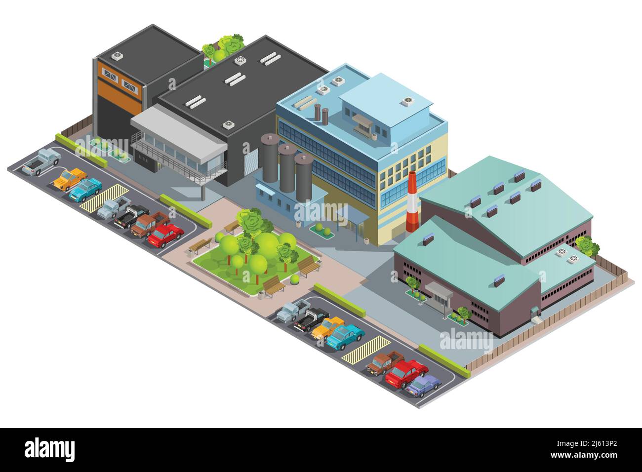 Isometric factory composition with warehouse manufacture and office ...