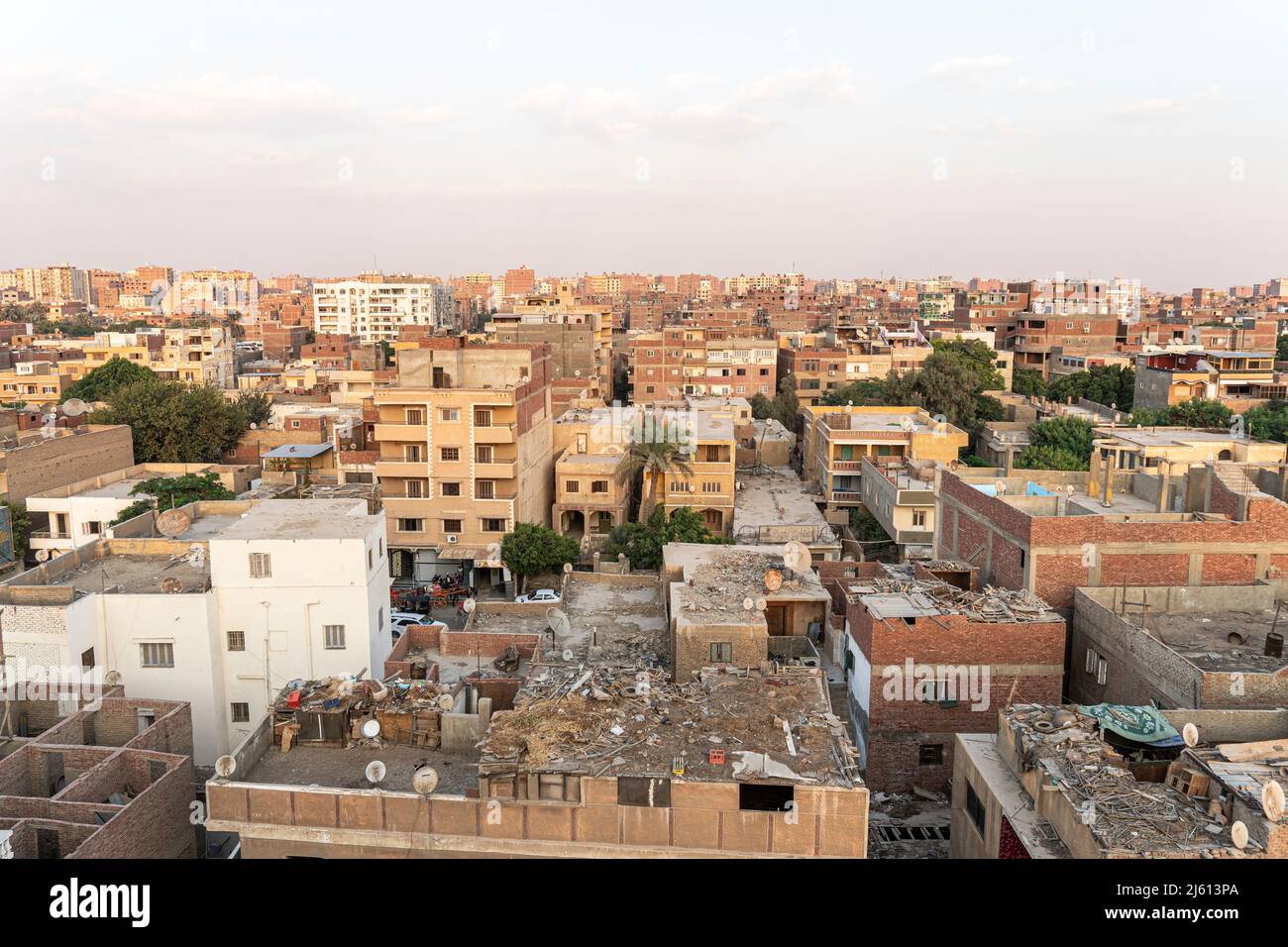 cairo cityscape view. Top view of the rooftops of modern Giza. Poor ...