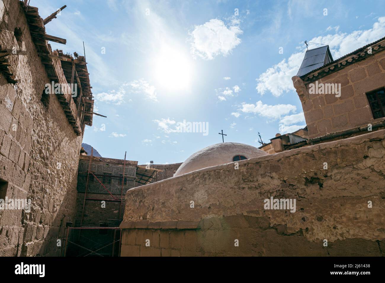 Mountain landscape near Saint Catherine's monastery. Red rocky ...