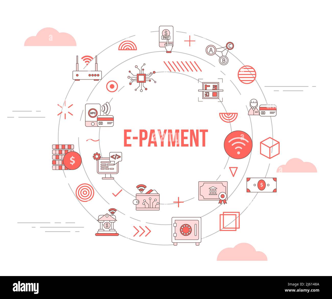 e-payment electronic concept with icon set template banner and circle ...