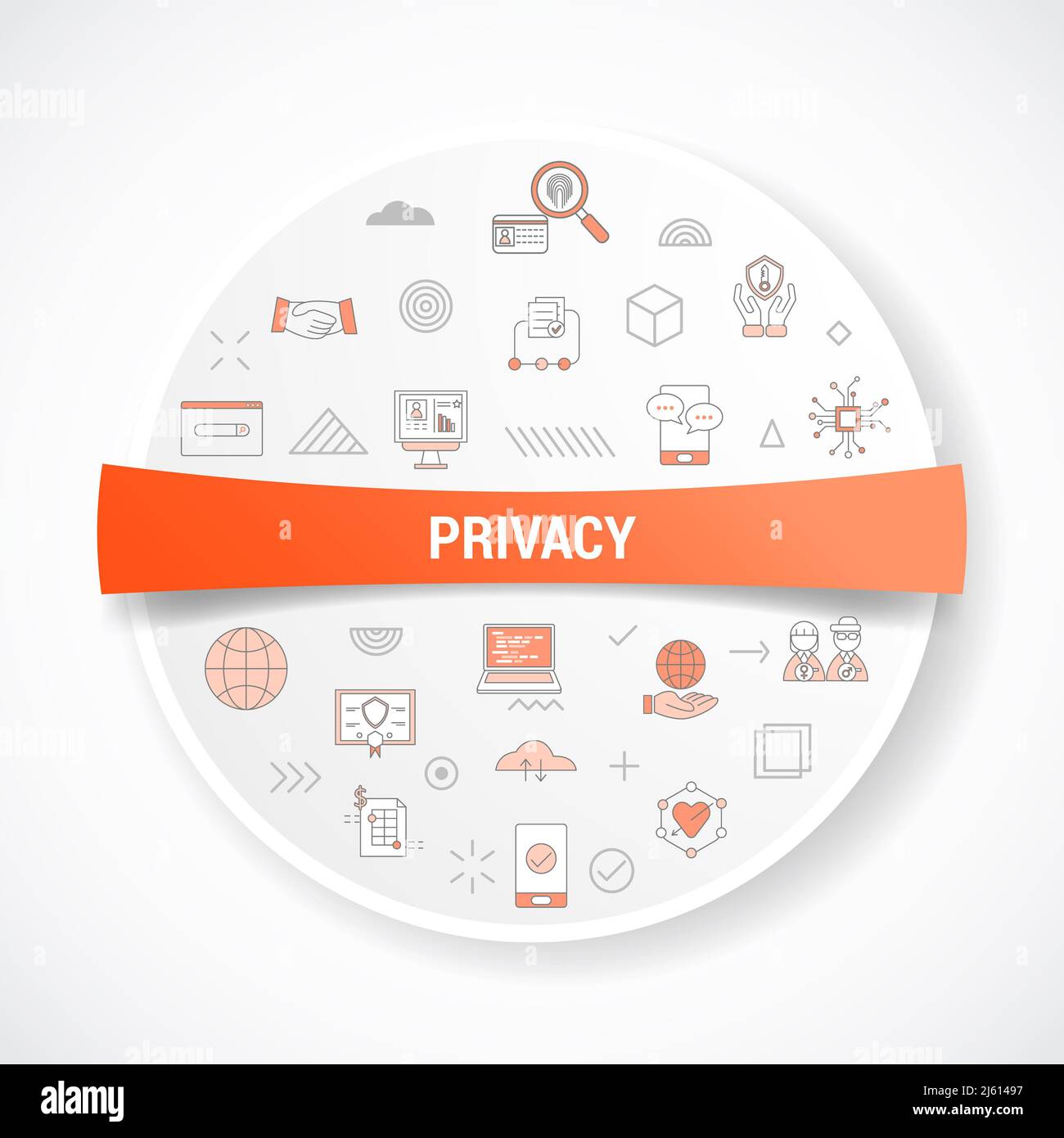 privacy concept with icon concept with round or circle shape for badge ...