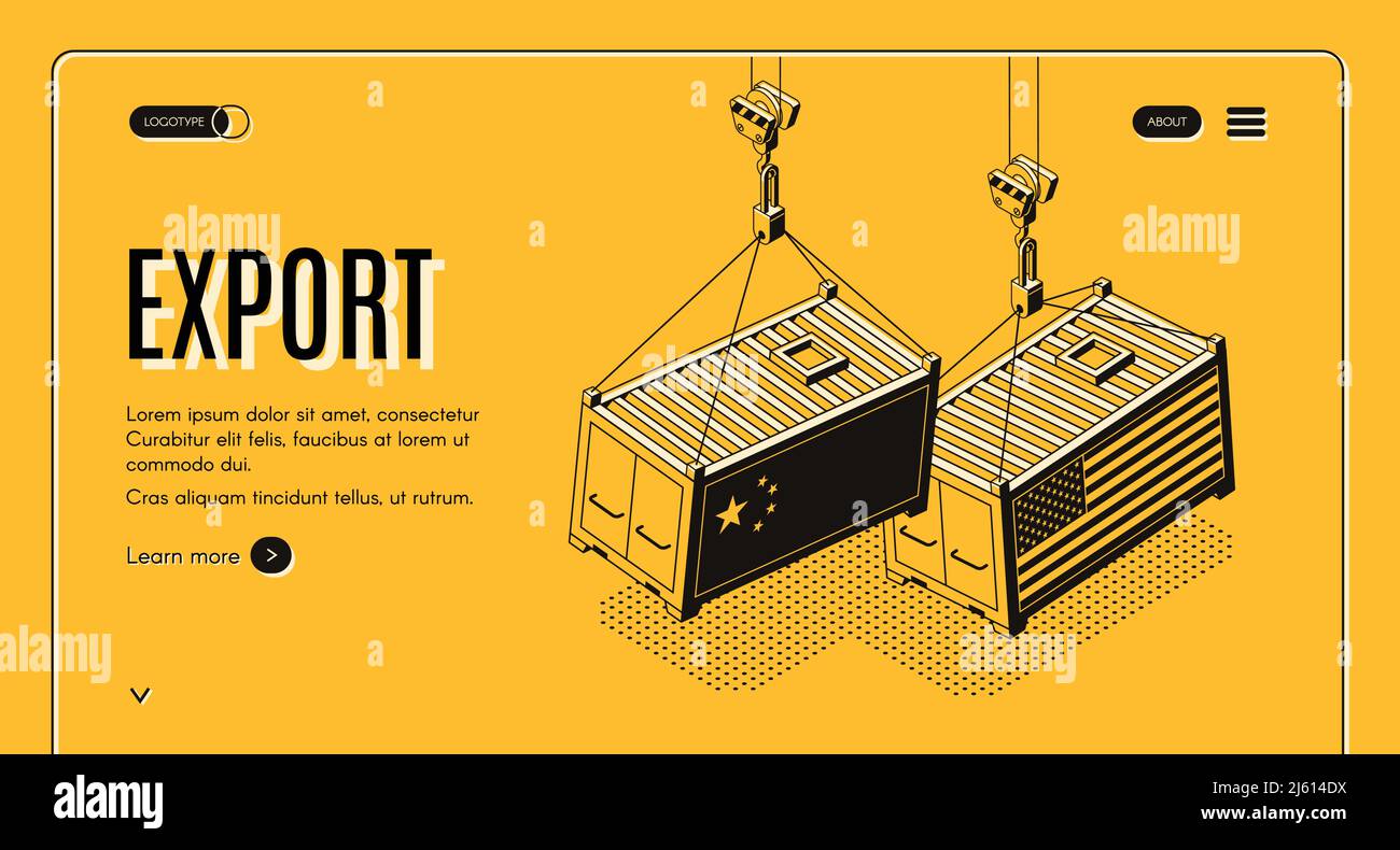 International export of goods isometric vector web banner. Shipping ...