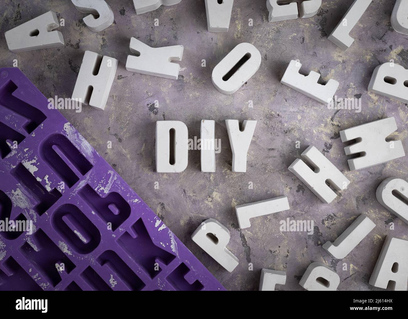 Group of Concrete letters cement or gypsum. DIY abbreviation. 3d ...