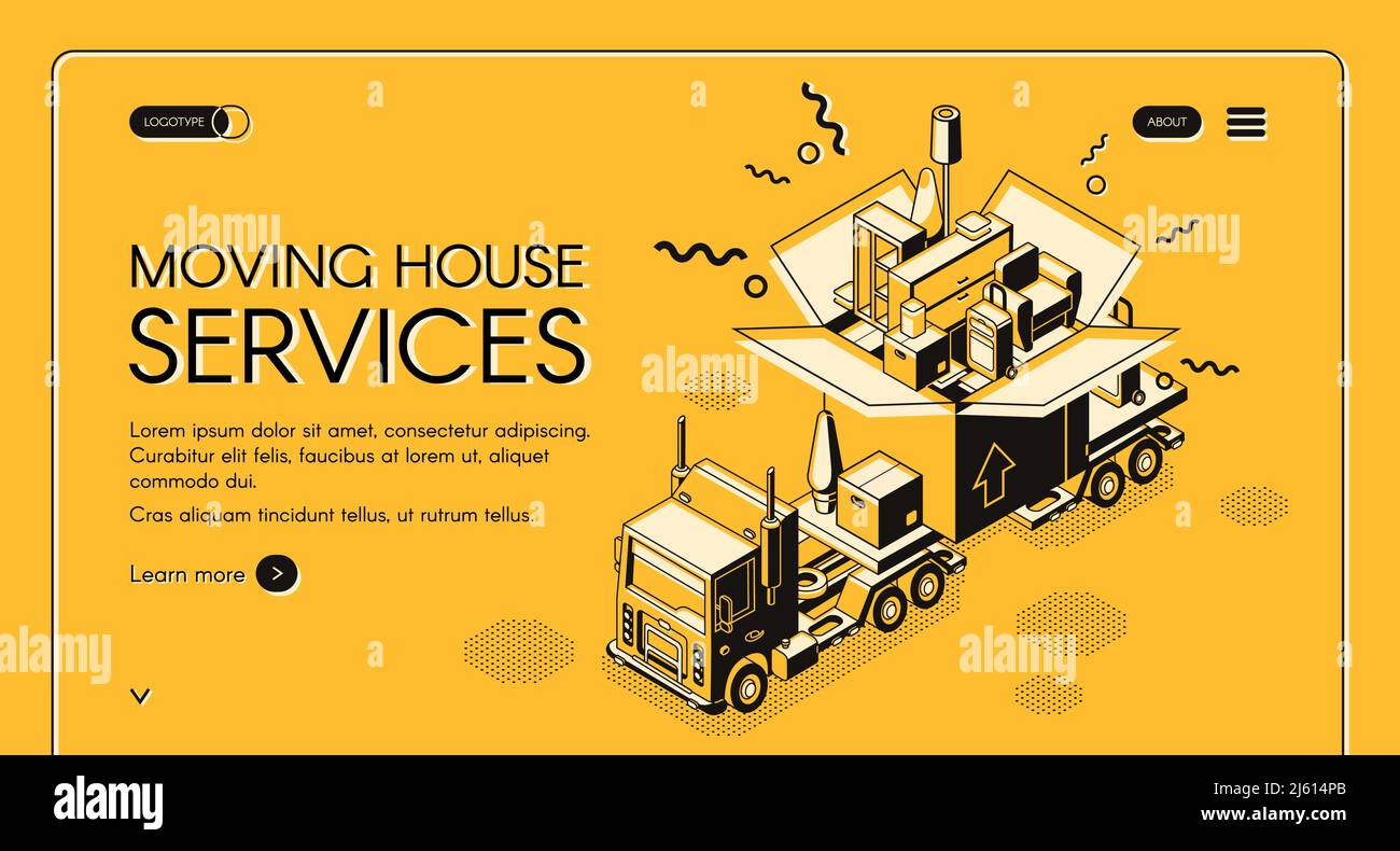 House moving and relocation service isometric vector web banner. Cargo ...