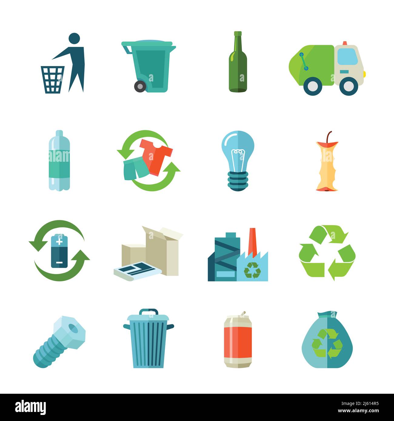 Recycling icons set with waste types and collection flat isolated ...