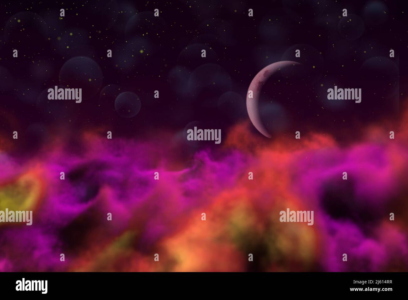 mystery clouds with moon with lights bokeh effect design abstract background for decoration ...