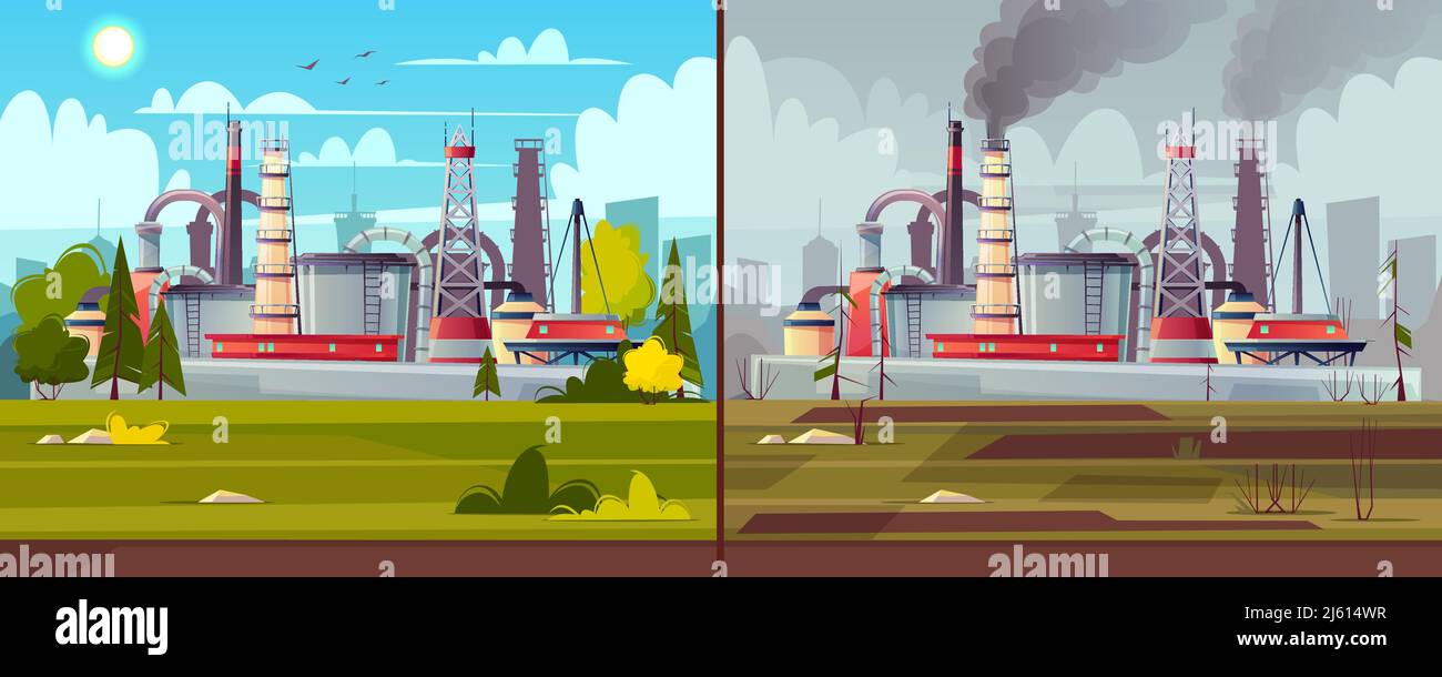 Vector background with environmental pollution. Before and after ...