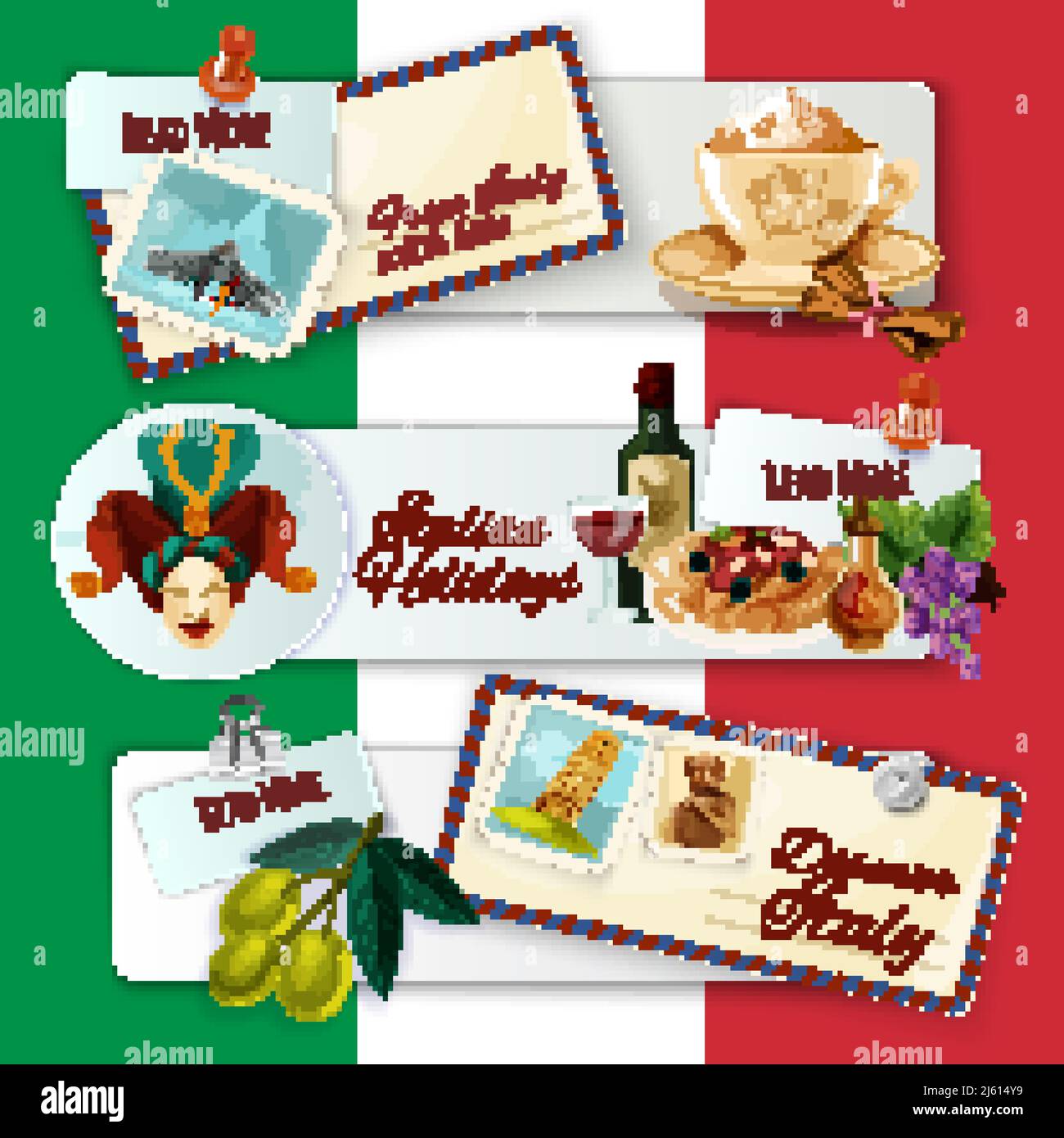 Italy horizontal banners set with cartoon touristic elements and ...