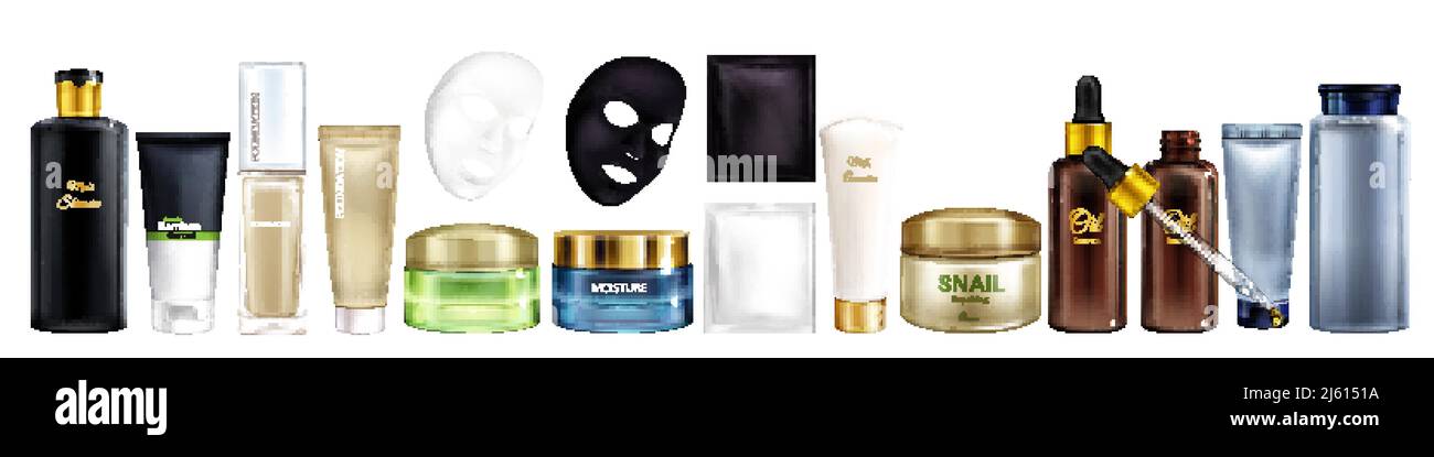 Vector 3d realistic big collection of cosmetic products - shampoo ...