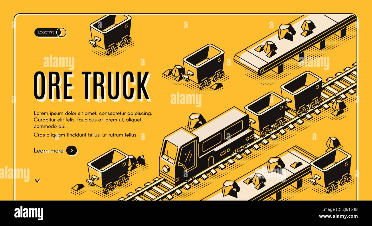 Ore mining or metallurgy company isometric vector web banner with ore ...