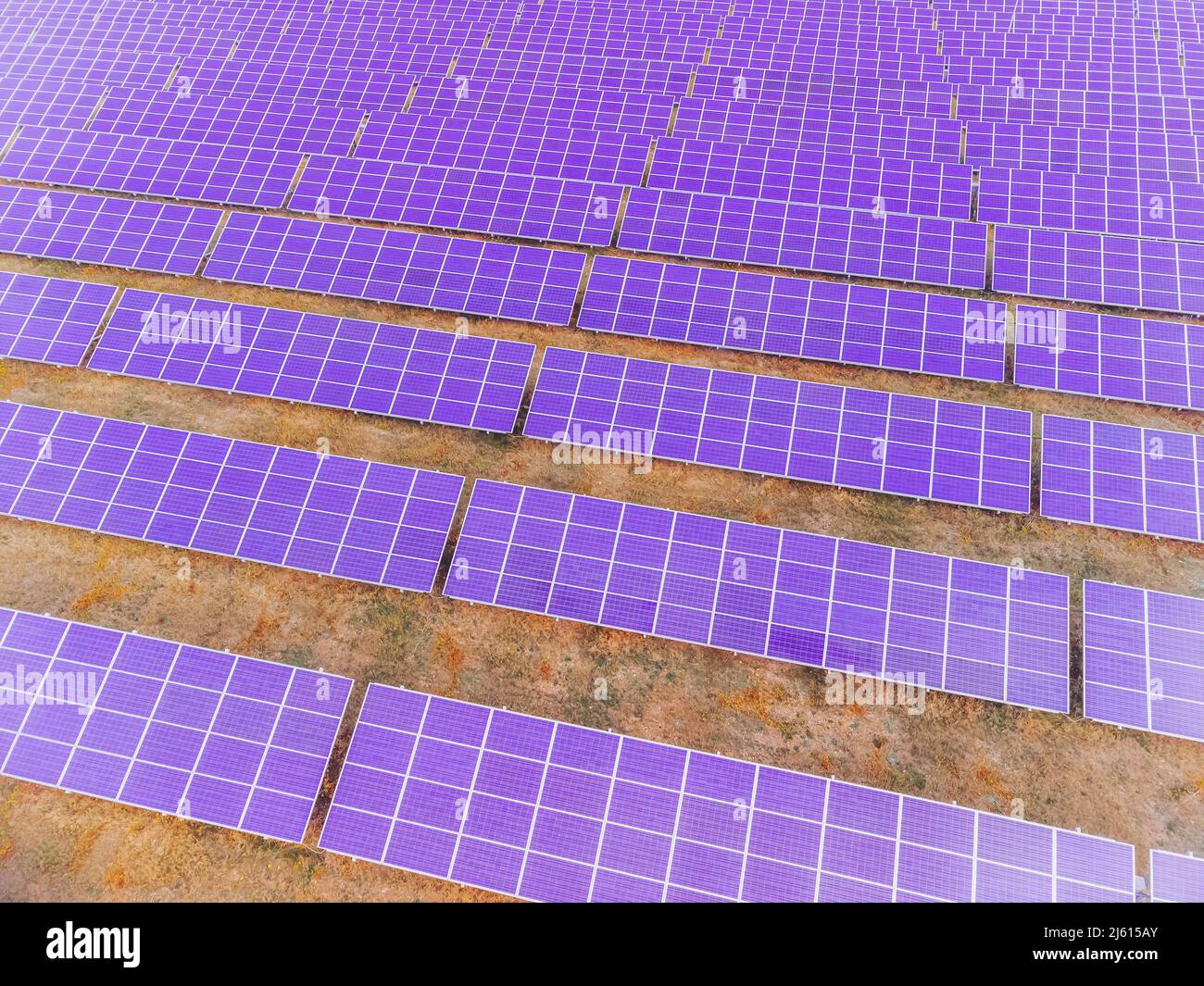 Aerial top view of a solar panels power plant. Photovoltaic solar ...