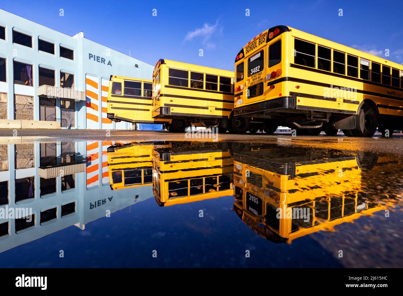 Colorful school bus reflections at Ogden Point Pier - Victoria ...