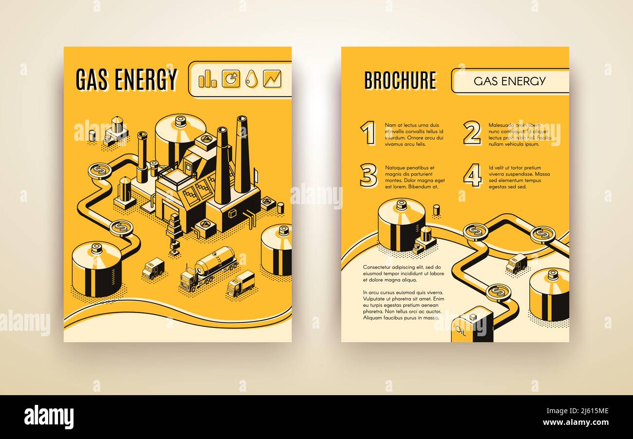 Vector brochure template with 3d isometric gas energy plant ...