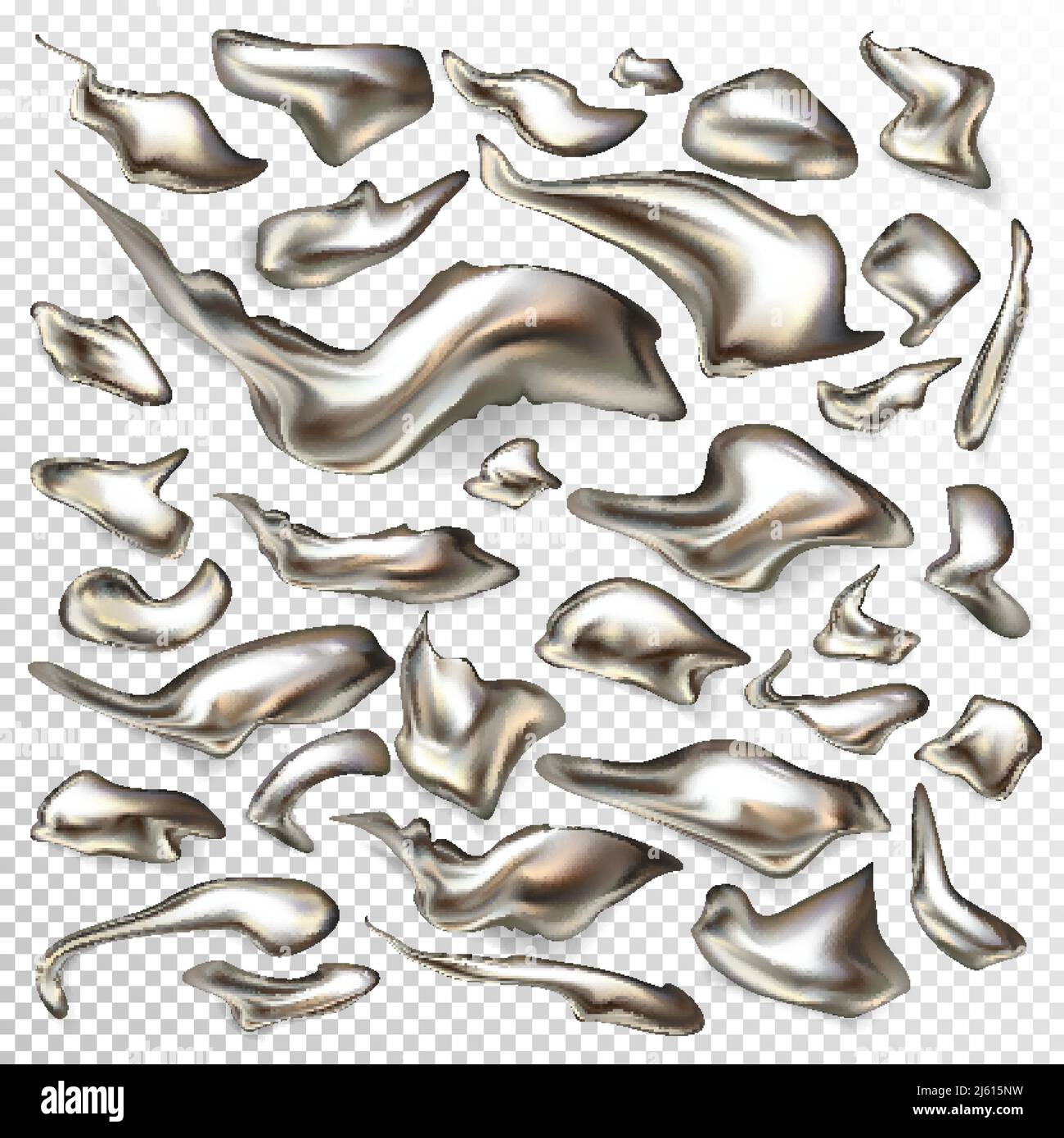 Irregular shape, shiny liquid metal or mercury drops and swirls 3d ...