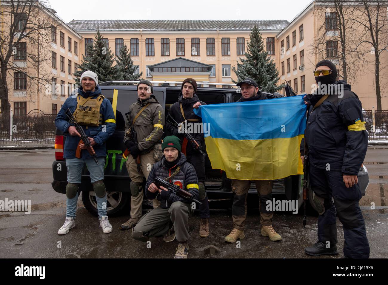 KYIV, UKRAINE 01 March. Members of the Territorial defense forces pose ...