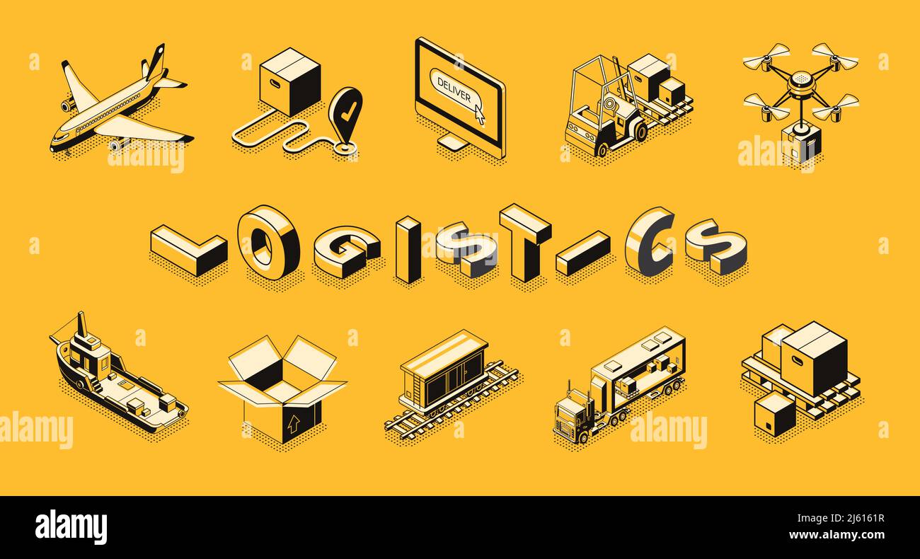 Business logistics line art, isometric vector banner. Retail company ...