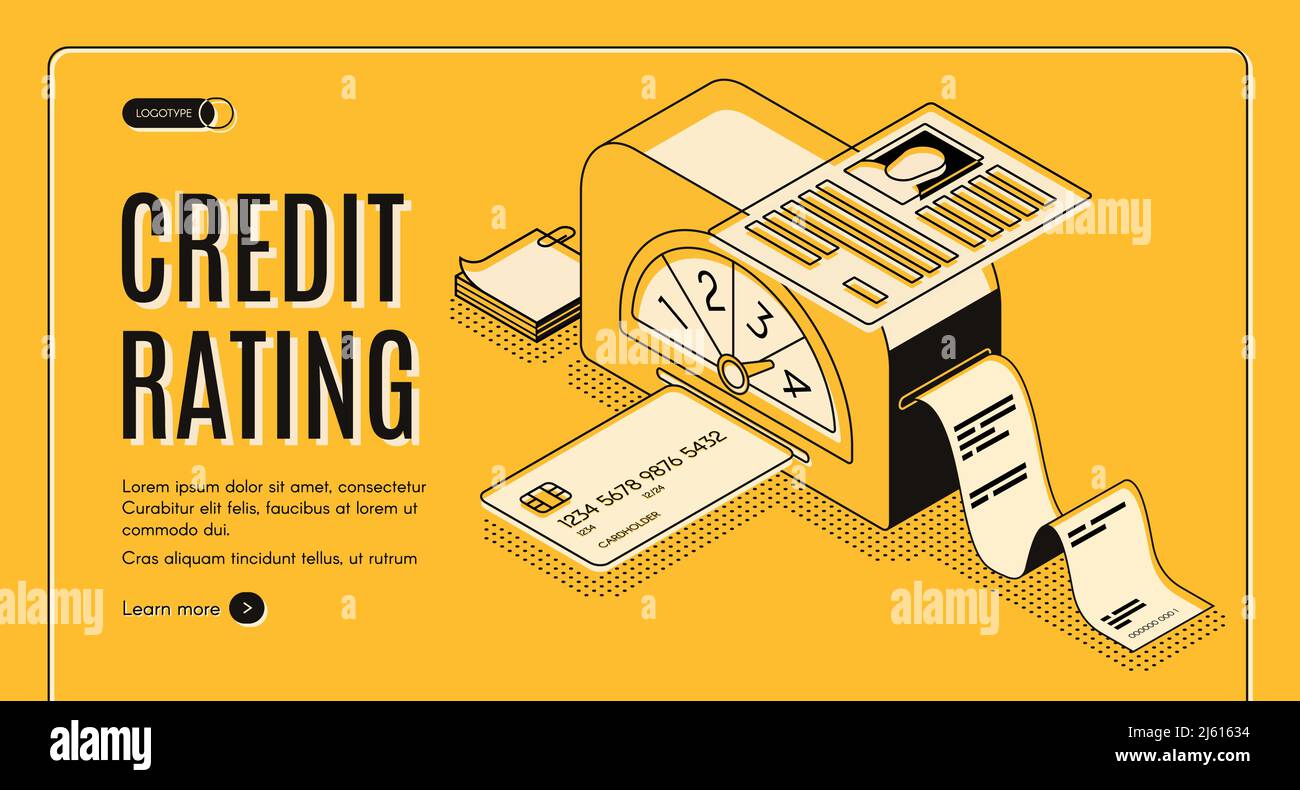 Credit rating analytics, scoring online service isometric vector web ...